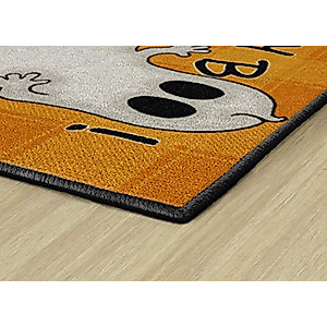 Brumlow MILLS Hey Boo Halloween Ghost Washable Festive Print Indoor or Outdoor Rug for Living or Bedroom Carpet, Dining Room, Kitchen Area or Entryway Rug, 20" x 34",Orange