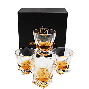 DQX Whiskey Glasses Gift Set of 4 Old Fashion Glass, Tumblers for Drinking Bourbon, Cocktail, Cognac, Irish Whisky, Large 10oz Premium Crystal Glass