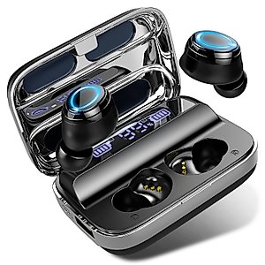 Wireless Earbuds Bluetooth 5.0 with 3000mAh Charging Case LED Battery Display 120H Playtime IPX7 Waterproof TWS Stereo Headphones in Ear Built in Mic Headset Deep Bass Hi-Fi Sound for Sport Black