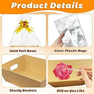 FUYCIEUM 12 Pack Kraft Gift Basket, 10 Inch Baskets for Gifts Empty, Empty Gift Baskets to Fill 20 Bows for Graduation, Birthday, Party and All Festivals