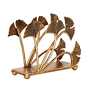 OwlGift Modern Ginkgo Leaves Design Napkin Holder for Tables, Metal Paper Napkin Storage for Kitchen, Stylish Paper Towel Dispenser, Mail Letter Sorter Rack, Document File Organizer – Bronze