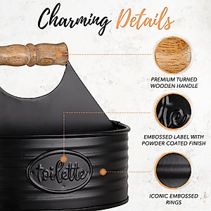 Autumn Alley Farmhouse Rustic Shower Caddy Basket for Bathroom - Toiletries Countertop Organizer, Decorative Bathroom Caddy, Bathroom Accessories with Toilette Label, 8.25" x 6", Black, Small