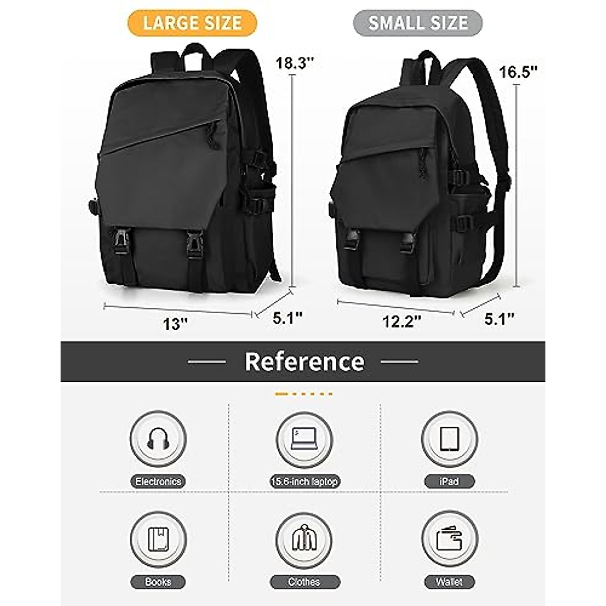 Black Laptop Backpack For Women Men 15.6 Inch Waterproof College Backpack With Laptop Compartment Aesthetic Backpack Purse For Women Anti Theft Work Backpack Rucksack Lightweight Computer Backpack