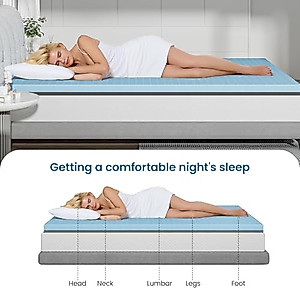 Maxzzz 3 Inch Memory Foam Queen Mattress Topper - Medium Firm Cooling Gel-Infused Memory Foam - Pressure Relieving - Dorm Room Essentials - CertiPUR Certified-Queen, Blue