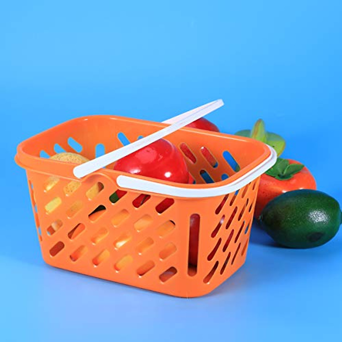 Kisangel Stackable Storage Bins 1pc Portable Grocery Basket Plastic Storage Basket Mini Picnic Basket Toys Storage Organizer for Kids Party Favors Pretend Play ( Orange ) Plastic Bins