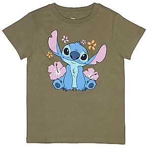 Disney Lilo & Stitch Girls 4-Piece Set, 4-Pack Short Sleeve T-Shirt Bundle Set for Kids and Toddlers (Size 7-8, Fuchsia/Pink/Blue/Sage)