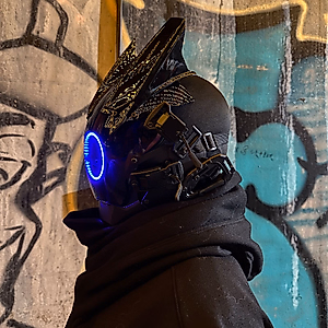 JAUPTO Techwear Mask Punk Mask Helmet,LED Light Cool Samurai Mask,Halloween Cosplay Anime mask (blue)