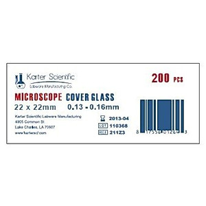 Standard Microscope Cover Slips, #1 Thick, 22x22mm, Karter Scientific 211Z3 (Pack of 200)