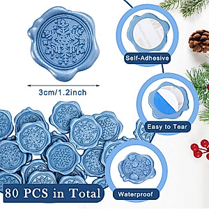 Whaline 80Pcs Christmas Wax Seal Stickers Snowflake Envelope Seal Stickers 3D Blue Snowflake Self-Adhesive Embossed Stickers for Xmas Winter Greeting Invitation Cards Packages Gift Decor, 4 Design