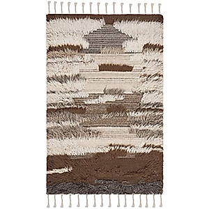 SAFAVIEH Kenya Collection Accent Rug - 3' x 5', Grey & Brown, Hand-Knotted Tribal Tassel Wool, Ideal for High Traffic Areas in Entryway, Living Room, Bedroom (KNY225A)