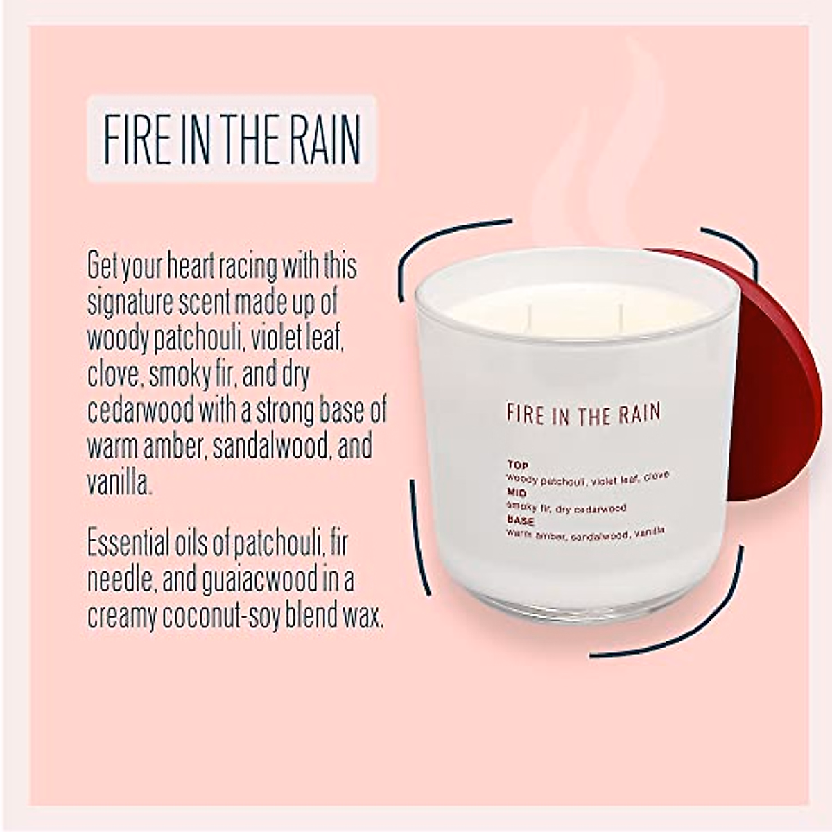 Studio Oh! Scented Candle with Essential Oils and Fragrance-Infused Coconut-Soy Blend Wax - Burns up to 40 Hours - Comes in a Jar - Non Toxic - Signature Collection Candle - Fire in The Rain