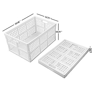 Asking 2-Pack 42 L Stackable Collapsible Crate, Plastic Folding Storage Basket, White