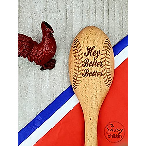 Hey Batter Batter Wooden Baking Spoon, Laser Engraved Personalized Gift, Gift For Baseball Mom, Thank You Gift for Coach, Cooking Gift for Men, Home Cooking, Baseball Season, Softball Coach