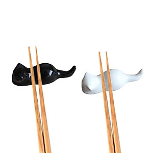DOITOOL 4pcs Chopsticks Rests Japanese Style Ceramic Black Cat Chopsticks Holder Spoon Fork Rack Kitchen Utensils Gadgets for Home Dining Table Decorations Black