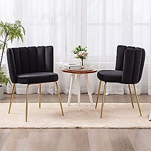 ZHENGHAO Black Dining Chairs Set of 4 Velvet Gold Accent Chairs with Curved Back Mid Century Modern Chairs Upholstered Side Chair for Living Room Dinner Bedroom, Black