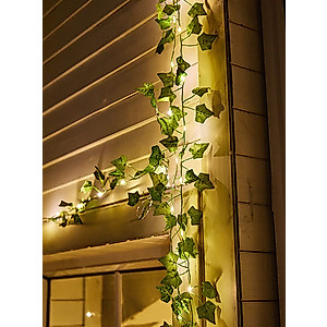 21 Feet Fake Vines with 50 LED USB Powered String Lights, Artificial Plants, Room Decor, Hanging Fake Ivy Greenery Garland Plants,Fake Leaves for Balcony Decor/Wall Decor/Garden Decor/Patio Decor