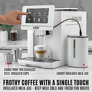 Zulay Magia Super Automatic Coffee Espresso Machine - Frother Handheld Foam Maker for Lattes - Espresso Coffee Maker With Easy To Use 7” Touch Screen & Executive Milk Frother with Stand
