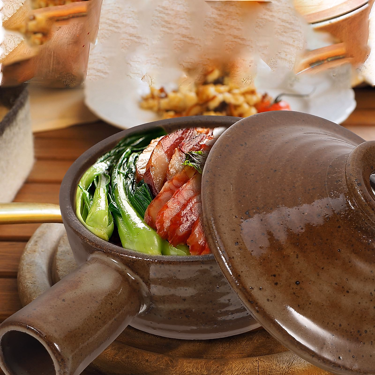 UPKOCH 1pc Casserole Saucepan Stew Cooker, 12oz Baking Dish Small Ceramic Bowl, Mini Tart Pans for Baking Clay Tools | Microwave Salad Bowl with Lid, Pot with Handle, Household Kitchenware Soup Pot