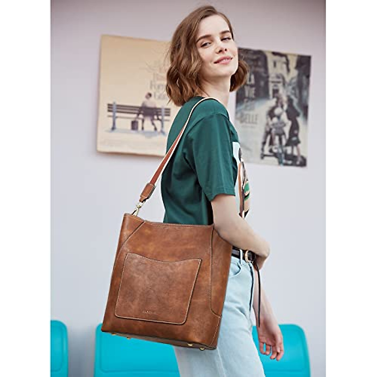 BROMEN Bucket Bags for Women Leather Hobo Bags Women Crossbody Bucket Bag Purse Designer Purses and Handbags for Women Brown