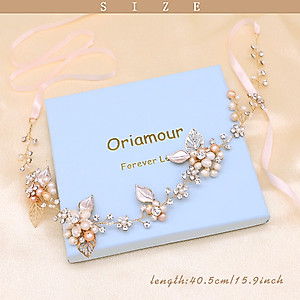 Oriamour Bridal Crystal Headband with Freshwater Pearls Flower Design Wedding Hair Accessories (Gold)