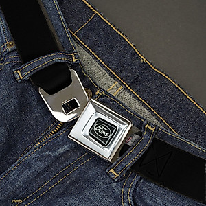 Buckle-Down Seatbelt Belt - FORD Script Single Black/White - 1.5" Wide - 32-52 Inches in Length