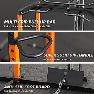 VANSWE Power Cage with LAT Pulldown Attachment, 1200-Pound Capacity Power Rack Full Home Gym Equipment with Multi-Grip Pull-up Bar, Landmine, T bar and Dip Handle (2024 Updated Version) (Orange)