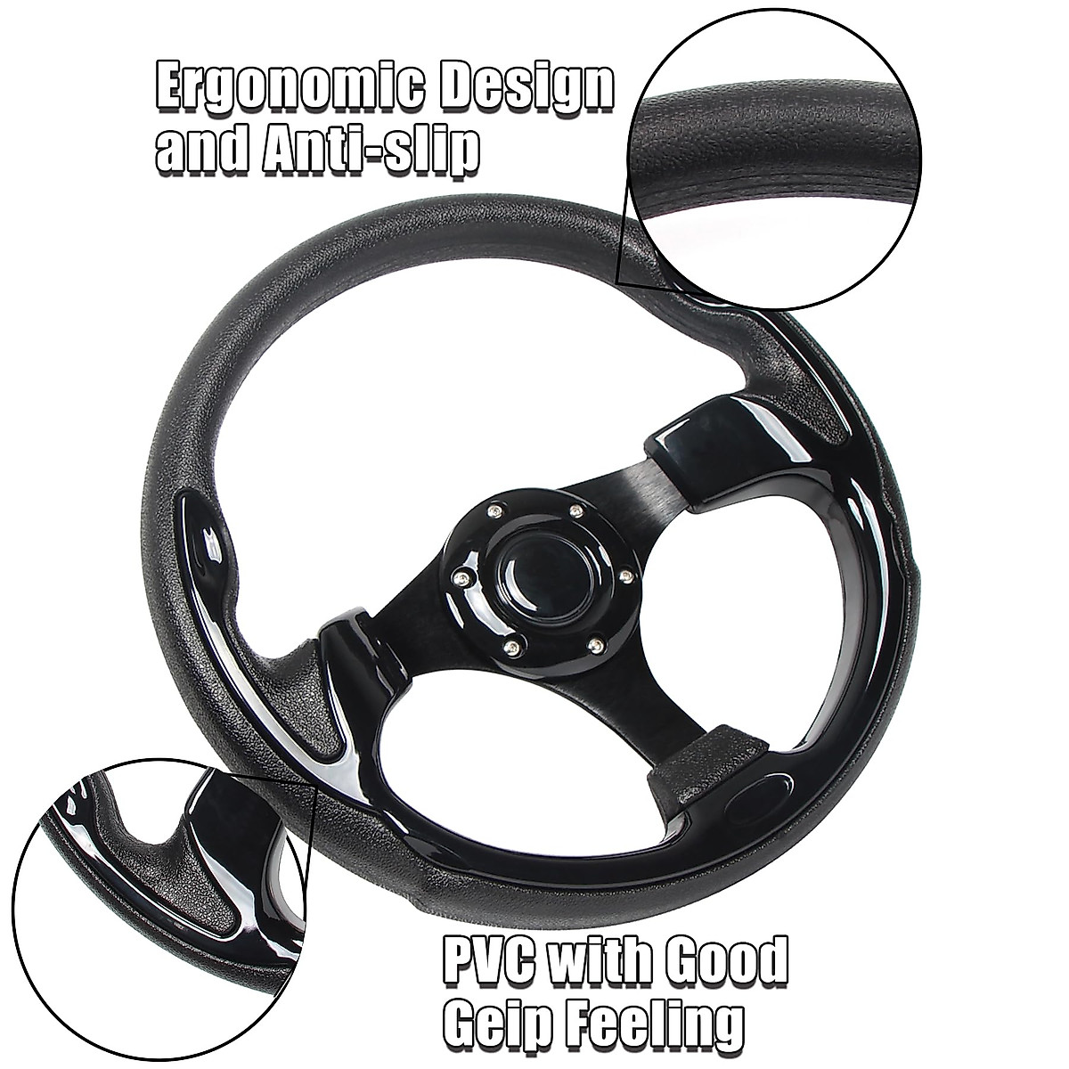 Universal EZGO Steering Wheel with Black Aluminum Frame Golf Cart Steering Wheel Fit for Yamaha Club Car DS and Precedent Steering Wheel