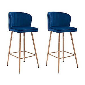 CangLong Velvet Barstools Counter Height Velour Bar Chairs Home Bar Modern Upholstered Side Dining Chairs with Metal Legs for Kitchen Dining Room Restaurant Set of 2,Navy Blue