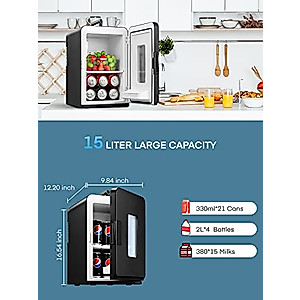 Northclan 15L Mini Fridge for Bedroom, 110V AC/ 12V DC Portable Thermoelectric Cooler and Warmer Small Refrigerators for Home, Dorm, Office and Car, Skincare, Cosmetic, Beverage, Removable shelf