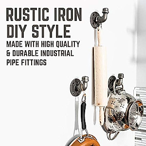 PIPE DECOR Coat Hooks Set of 3 - Industrial Heavy Duty Wall Mounted, Rustic Iron DIY Style, Steel Grey Black for Entryway, 1/2" inch Threaded Floor Flanges Fittings and Elbows