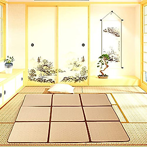 Nisorpa 71'' x 71'' Japanese Rug Tatami Rug Mat 0.47'' Thick Japanese Floor Mattress Rattan Non-Slip Breathable Memory Foam Area Rug Bedroom Sleeping Crawling Playmat Japanese Tatami Mat, Brown