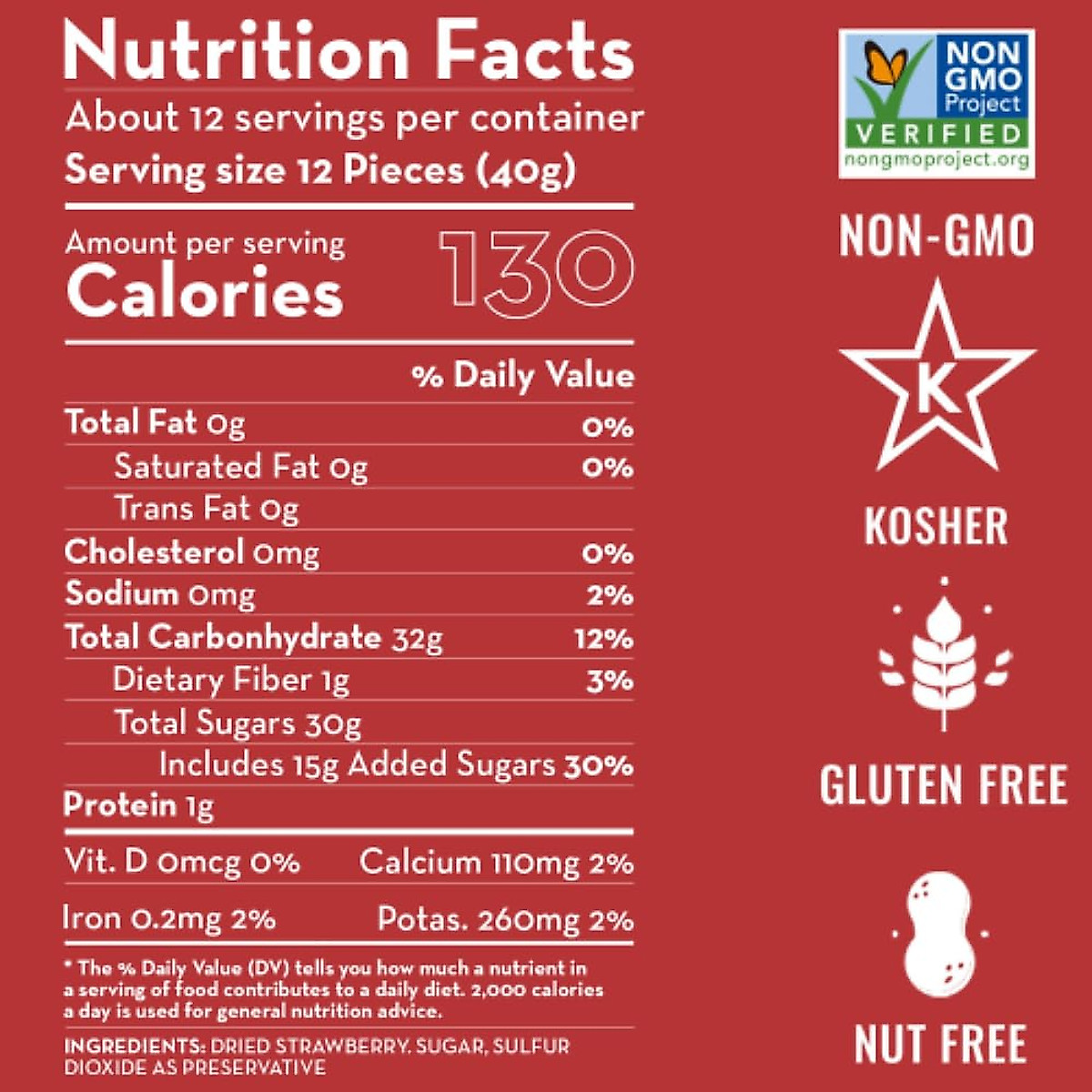 Dried Strawberries - Sunny Fruit - 18oz Bulk Bag | Quick, Healthy Sweet Snack | NON-GMO, GLUTEN-FREE, NUT FREE