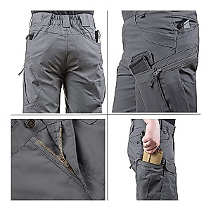 YAXHWIV Mens Tactical Shorts 11" Waterproof Hiking Fishing Breathable Quick Dry Cargo Short Shorts Regular(NO Belt) Grey