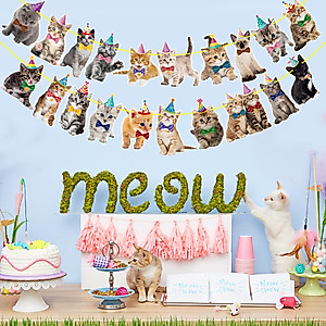 2pcs Cat Theme Party Banner Decorations Pet Cat Birthday Party Decorations Baby Cat Birthday Party Garland Decorations for Pet Kitties Theme Birthday Party Baby Shower Favor Bunting Supplies