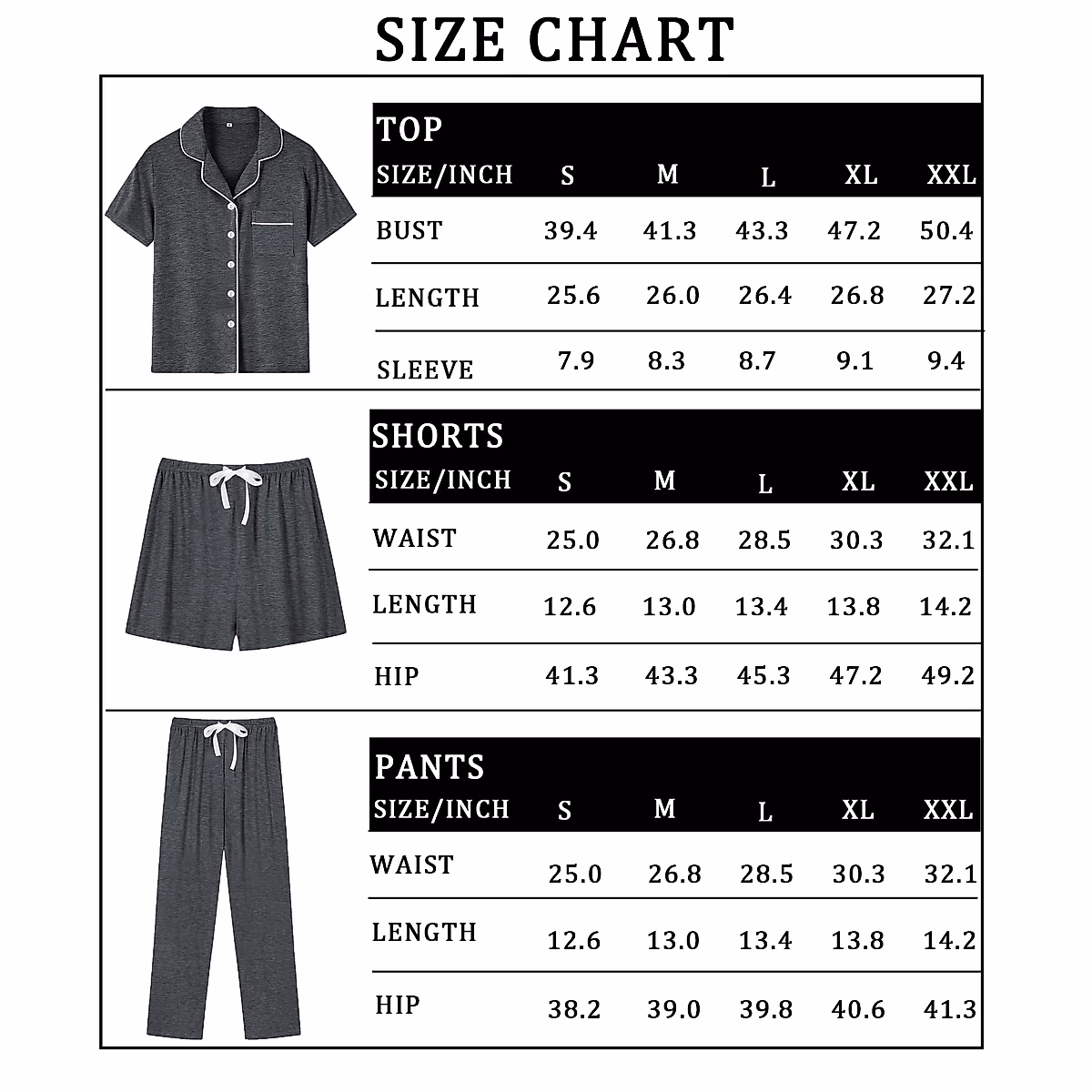 SWOMOG Womens 3pcs Button Down Pajamas Set Short Sleeve Sleepwear Bride Soft Pj Lounge Sets with Long Pants Deep Grey X-Large