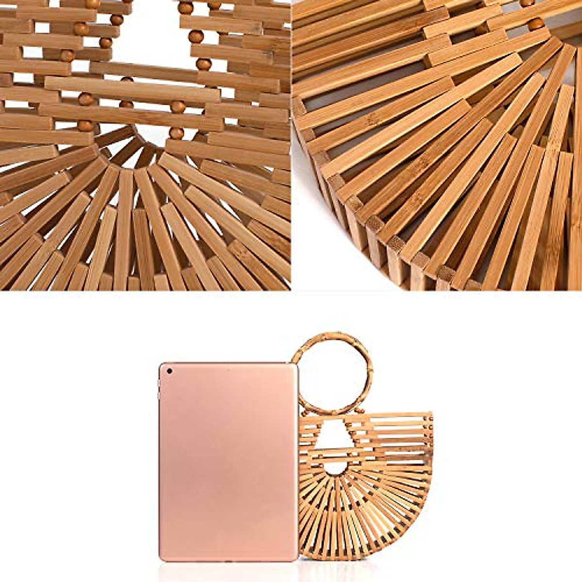 RULER TRUTH Women's Top Handle Bamboo Handbag Summer Beach Large Tote Bag