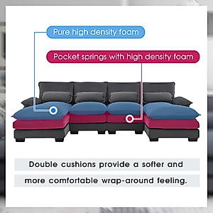 U Shaped Cloud Couch Comfy Sectional Couches with Chaise Lounge Modern 6 Seat Velvet Upholstered Sofa with Waist Pillows for Living Room Apartment, Gray 109.8''