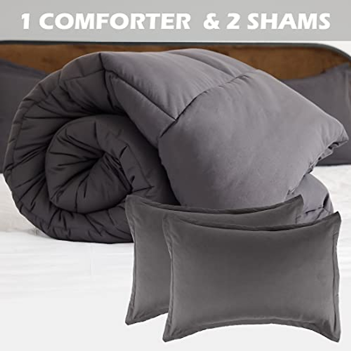 VAINOC Queen Comforter Set 3 Piece,Comforter Sets for Queen Bed Queen Size Bedding Comforter Sets All Seasons Down Alternative Comforter/Duvet Insert + 2 Pillow Shams - Machine Washable(Grey,Queen)