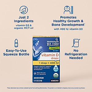 Mommy's Bliss Organic Baby Vitamin D Drops, Promotes Healthy Growth and Bone Development, Supports Immunity, Age Newborn+, 45 Servings, Pack of 4