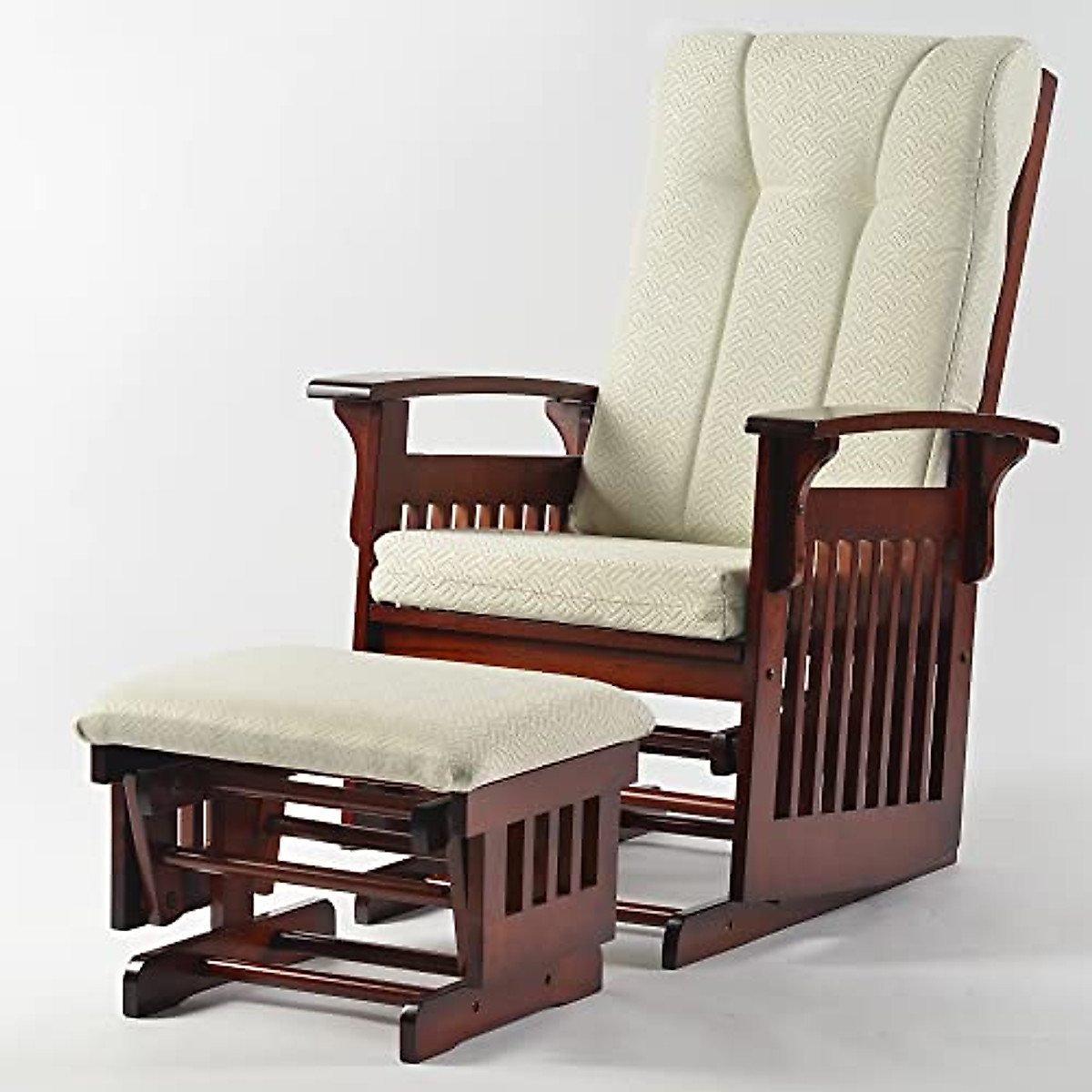 Wlvos Anti-Pinching Glider Chair for Nursery, Wood Glider Rocker with Ottoman Set, Nursery Rocking Chair for Living Rooms, Bedrooms Nursing (Cherry)