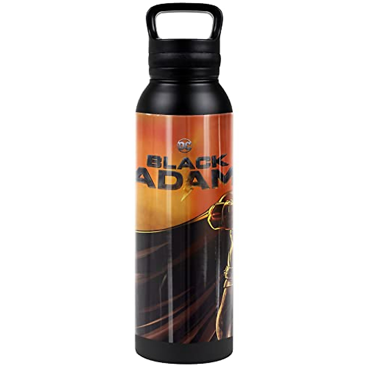 Black Adam OFFICIAL Character Logo Black 24 oz Insulated Canteen Water Bottle, Leak Resistant, Vacuum Insulated Stainless Steel with Loop Cap