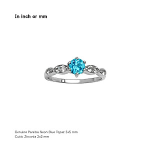 Silvershake Genuine Paraiba Neon Blue Topaz White Gold Plated 925 Sterling Silver Engagement Gemstone Ring for Women Size 8.5