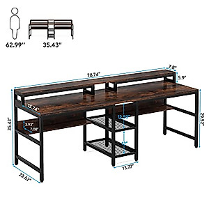 Tribesigns Two Person Desk with Storage Shelf, Double Computer Desk with Hutch, 78.7 Long Office Desk Double Workstation Study Writing Table for Home Office, Rustic Brown