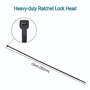 HMROPE 100pcs Cable Zip Ties Heavy Duty 12 Inch, Premium Plastic Wire Ties with 50 Pounds Tensile Strength, Self-Locking Black Nylon Zip Ties for Indoor and Outdoor