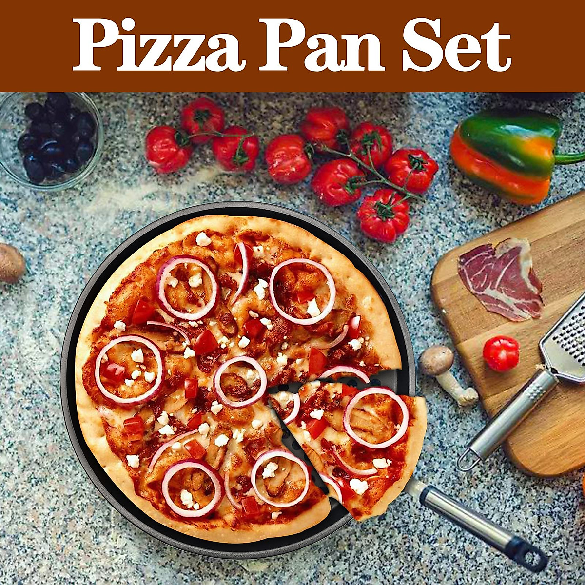 NBFTLTOP Non-Stick Pizza Pans, 12 Inch Carbon Steel Pizza Baking Pans with Holes for Oven Baking Supplies, Set of 2