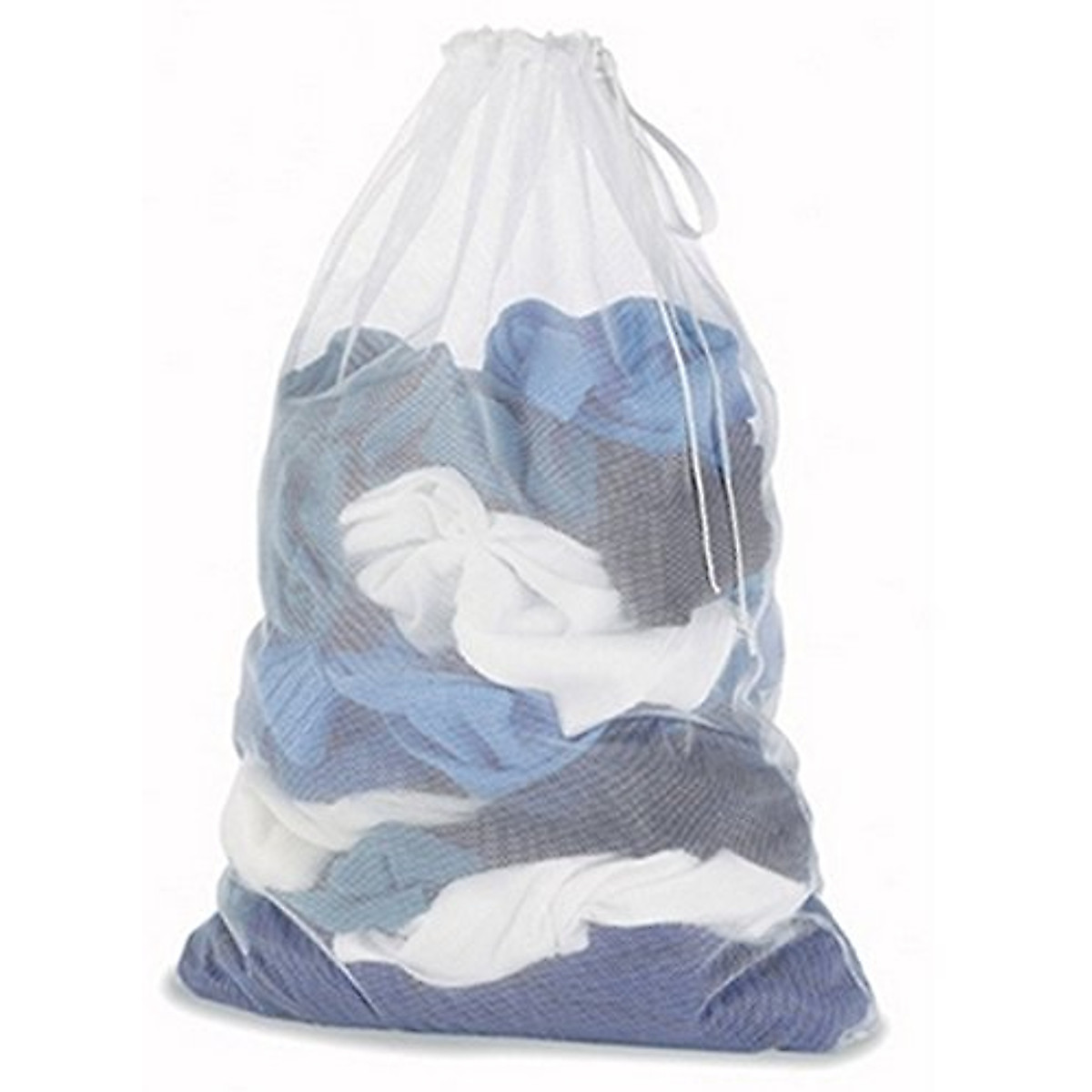 Essentials Extra Large Mesh Laundry Bag with Push Lock Drawstring 36in x 24in (2, White)