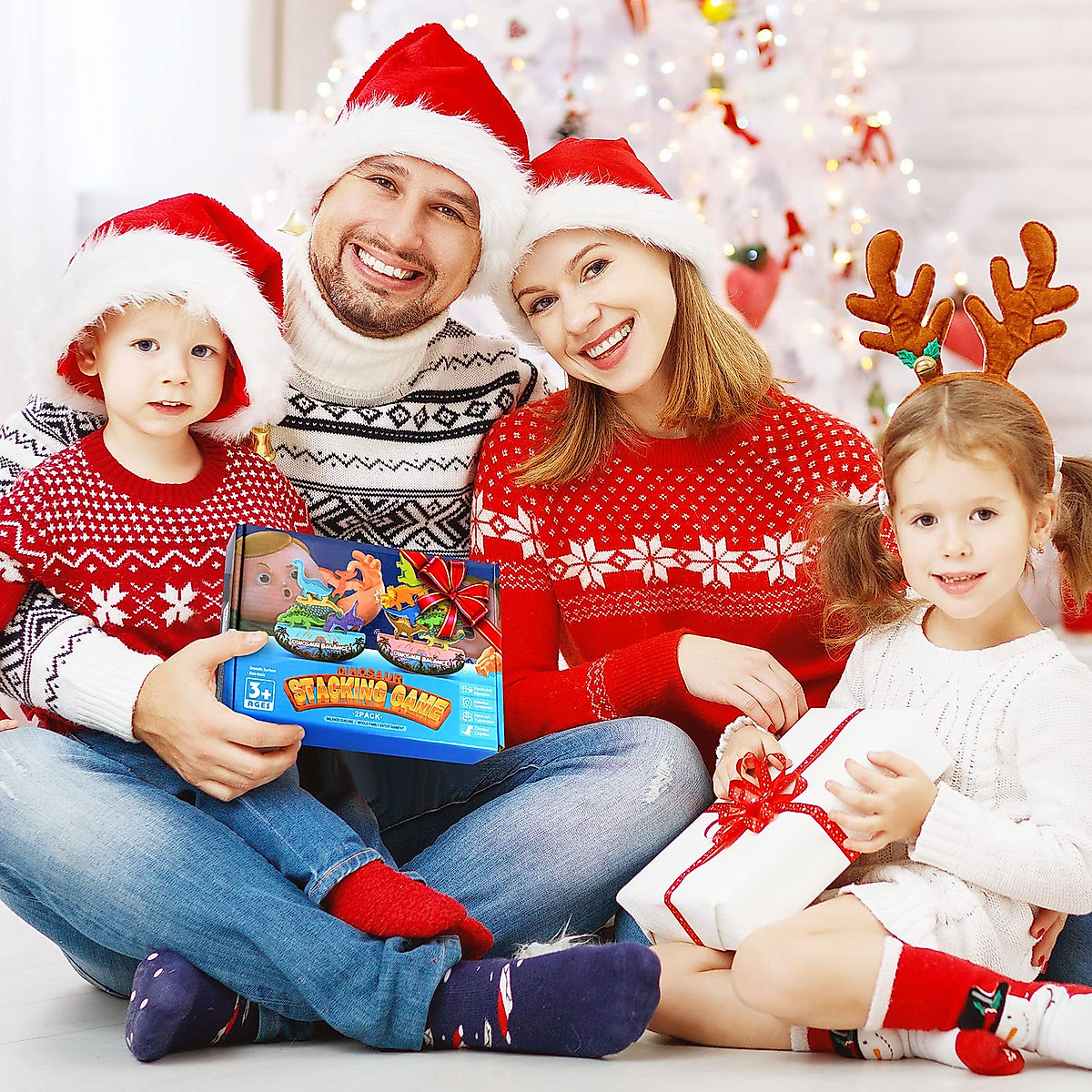 IPOURUP Dinosaur Toys for Kids 3-5: Wooden Stacking Montessori Toys for 3 4 5 6 7 Year Old Balance Competition Game for Family Ideal Easter Birthday Gifts for Kids Ages 3-7 (Double Version)