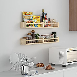 Classic Nursery Shelves, Set of 2 Natural Wood Floating Book Shelves for Kids Room, Wall Shelves for Bathroom Decor, Kitchen Spice Rack, Book Shelf Organizer for Baby Nursery Décor (32Lx4W)