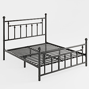 SHA CERLIN 14'' Queen Size Metal Platform Bed Frame/Victorian Headboard and Footboard/Steel Slats Mattress Foundation for Storage/No Box Spring Needed/Noise Free/Black