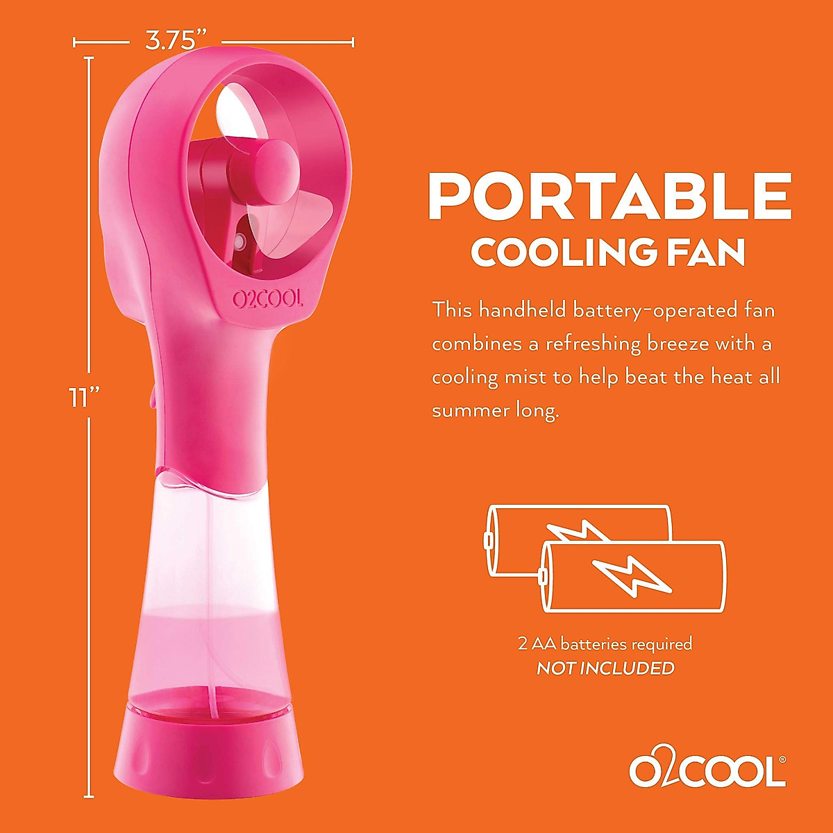 O2COOL 2 Pack Elite Battery Powered Handheld Water Misting Fans (Raspberry)